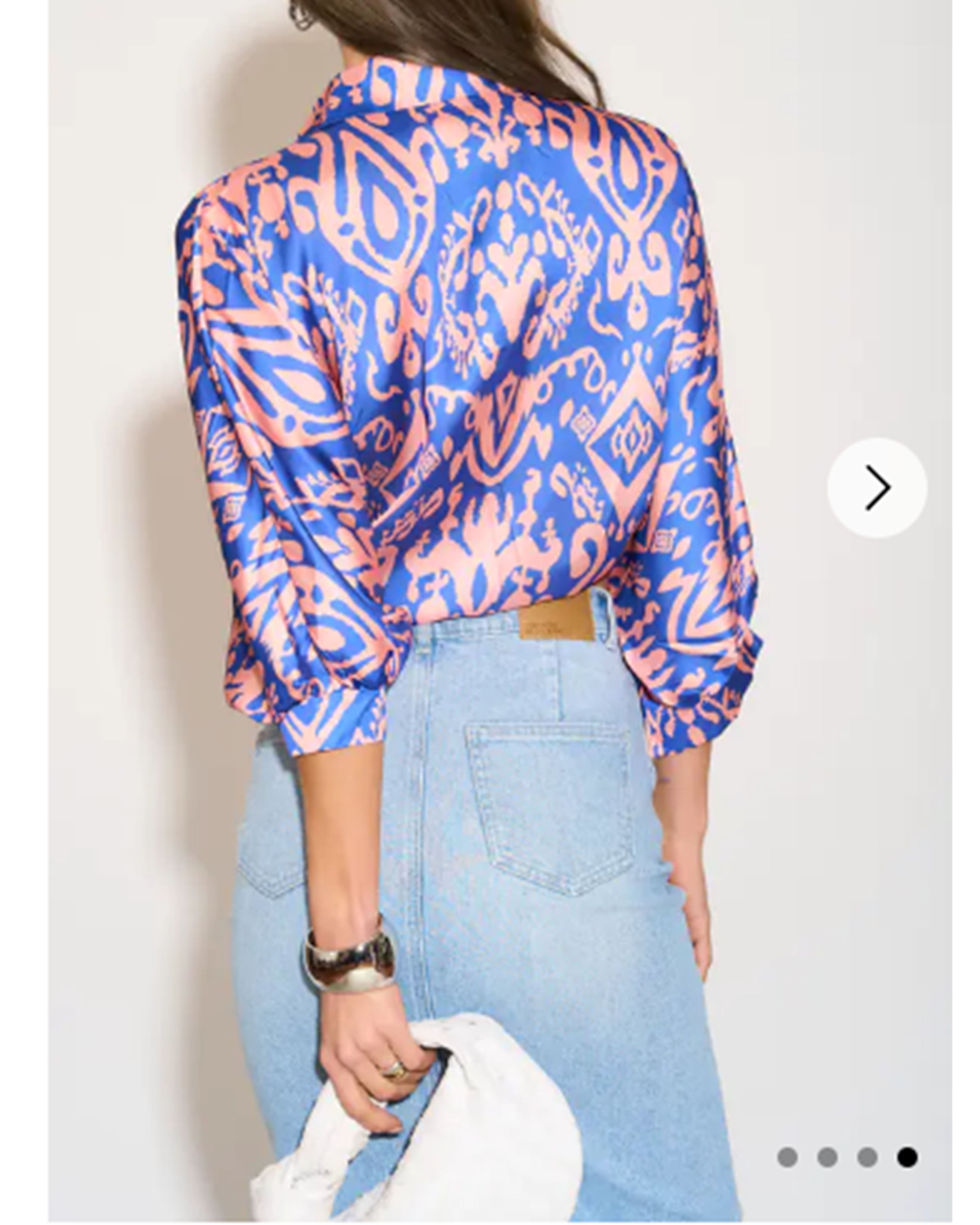 Multi color print shirt with ring tie up design in blue – CY Boutique