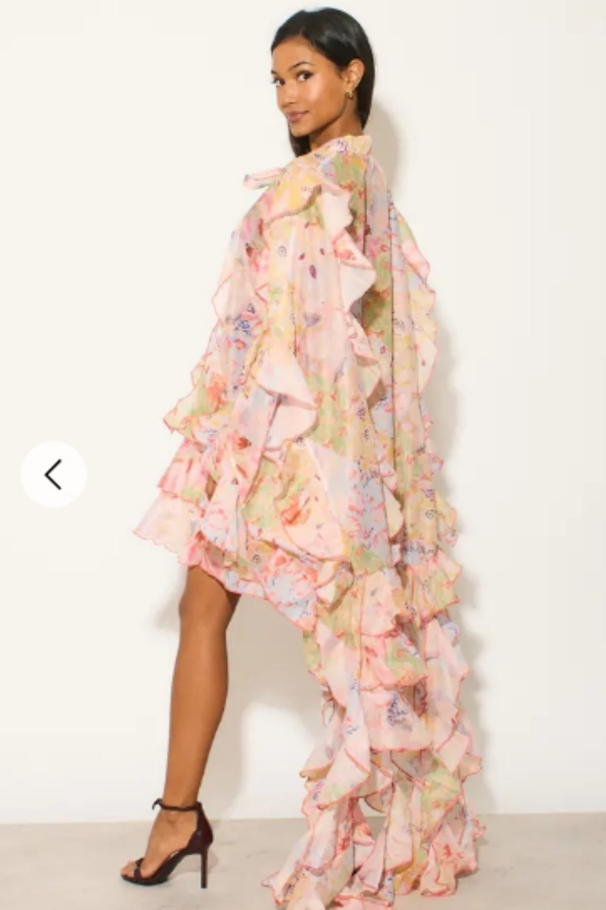 Heavy tiered ruffle oversized dress in pink floral print – CY Boutique