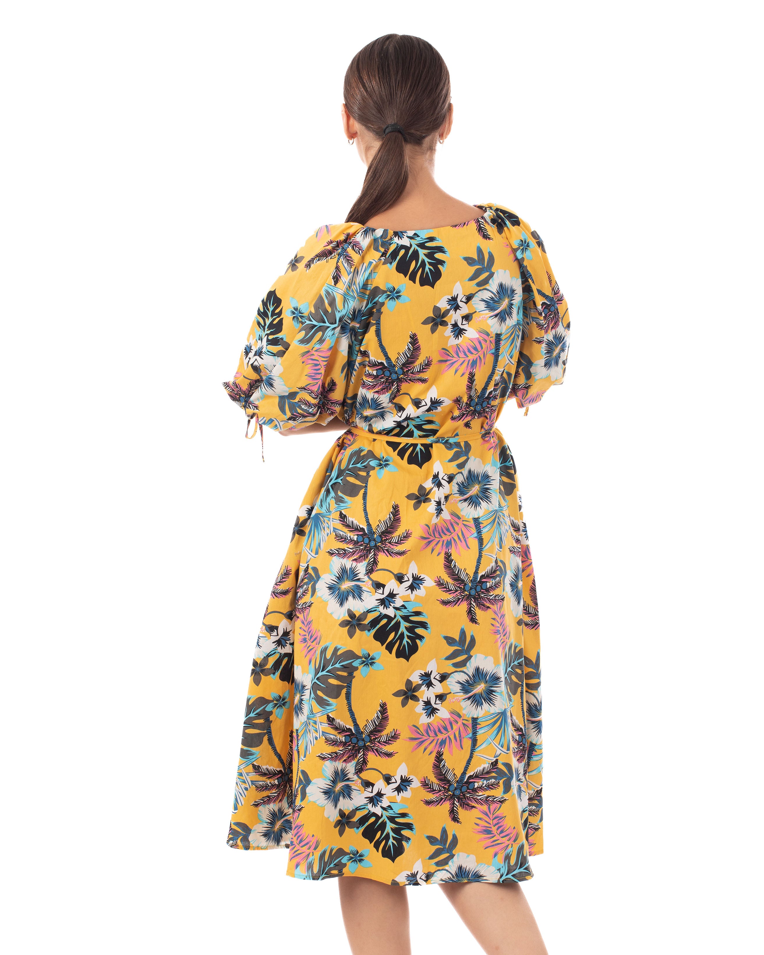 Oversized puff sleeve midi dress in COCONUT TREE Print – CY Boutique
